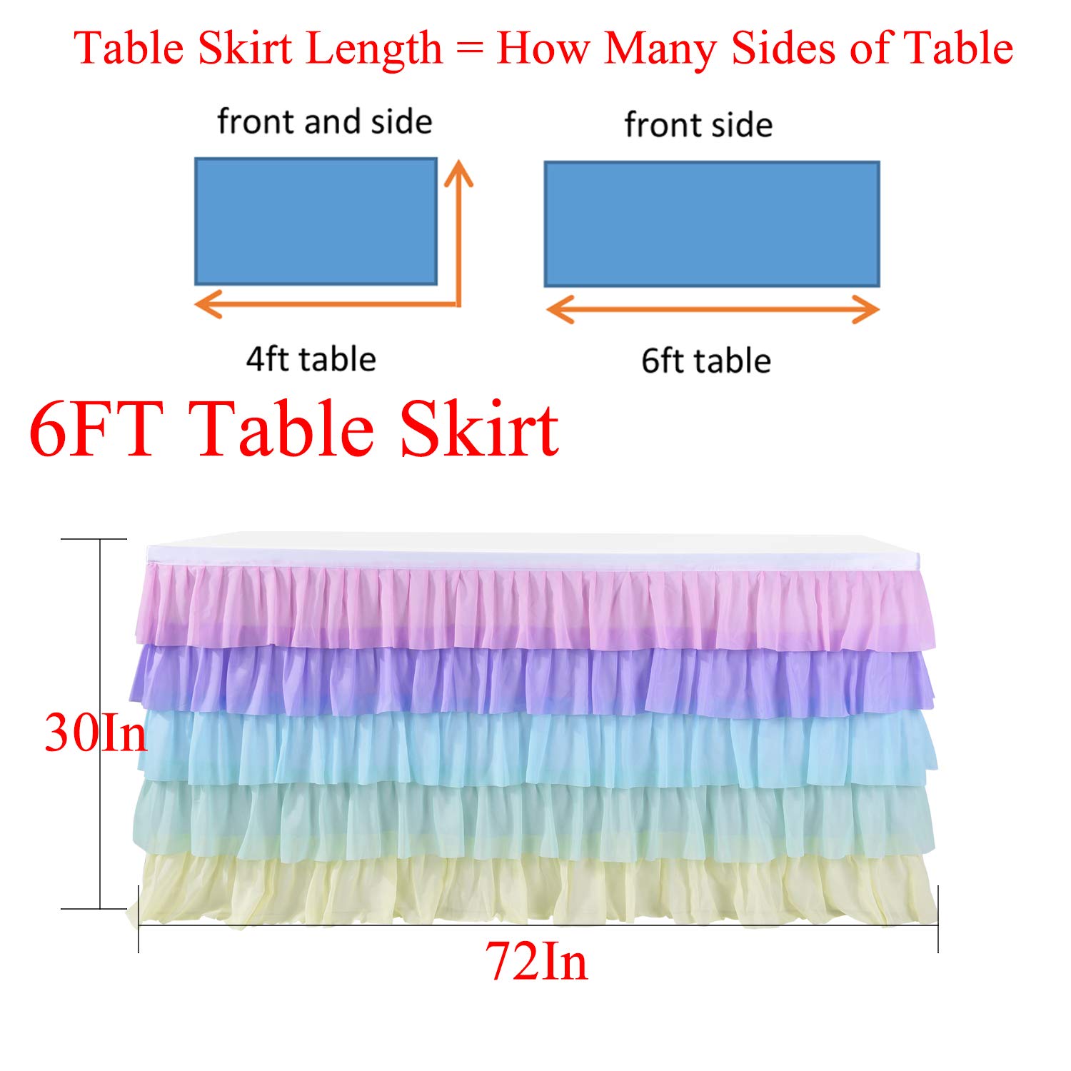 HB HBB MAGIC Rainbow Table Skirt Tutu Unicorn Tablecloth for Rectangle Table 6ft Girls Birthday Unicorn Party Baby Shower