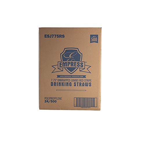 ESJ775RS Empress Jumbo Straw Unwrapped 7.75" White w/Red Stripe, Boxed 24/500 cs