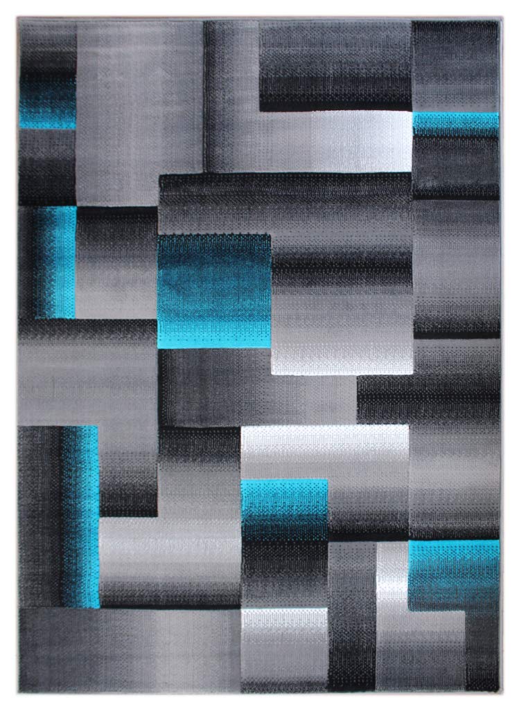 Masada Rugs, Modern Contemporary Area Rug, Turquoise Grey Black (6 Feet X 9 Feet)