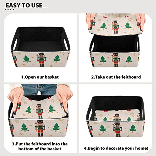 Kcldeci Christmas Nutcracker Christmas Tree and Snowflakes Storage Baskets for Shelves Storage Bins Storage Boxes Decorative for Living Room Office Bedroom Clothes Toys 2-Pack