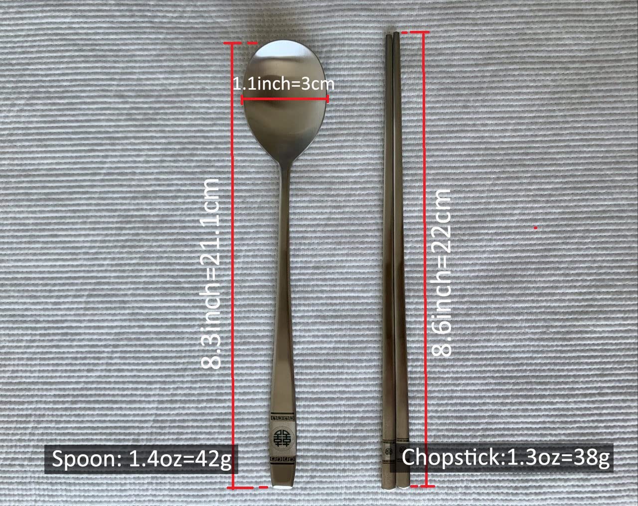 cozymomdeco Korean Made Silver Color Cutlery Spoon Chopsticks 18-10 Stainless Steel Printed Traditional Pattern_2 SET