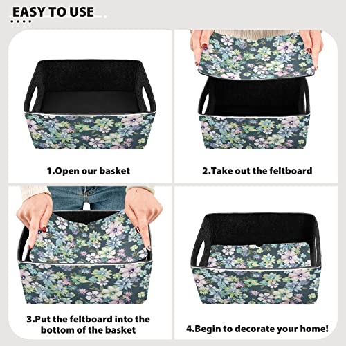 Kcldeci Navy Pink Floral Foldable Storage Bin Basket Set [2-Pack] Fabric Collapsible Organizer Storage Cube Box For Home Office Closet