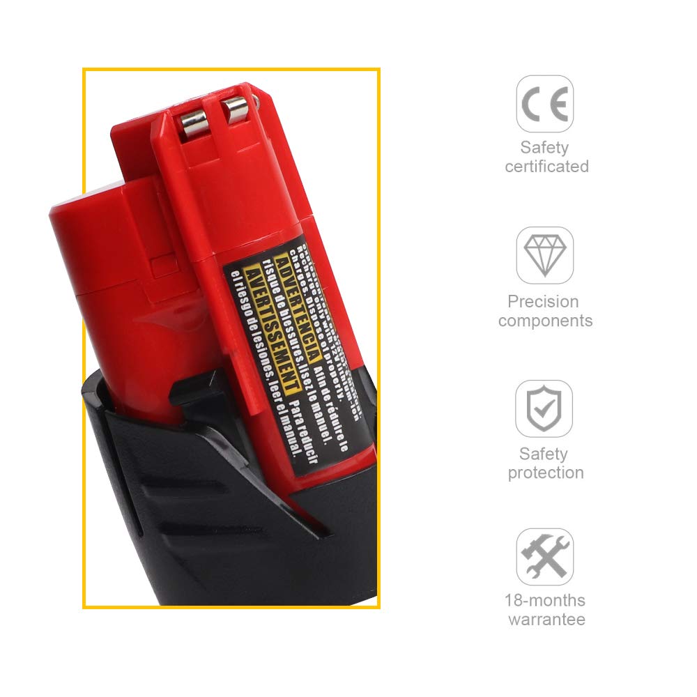Jialitt 2 Pack Upgraded Version 3.0Ah 12V Replacement for Milwaukee M12 Battery Lithium 48-11-2401 48-11-2402 48-11-2411 48-11-2420 48-11-2440 Cordlees Power Tools