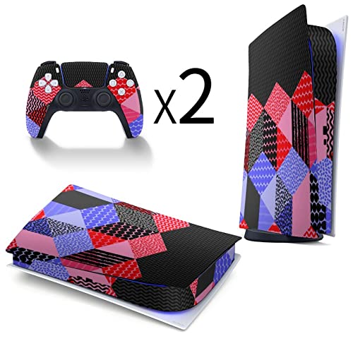 Colorful Cuboid Stripe Full Protective Skin Cover Design Wrap Decal Sticker Compatible with PS5 Digital Edition Console and Controller
