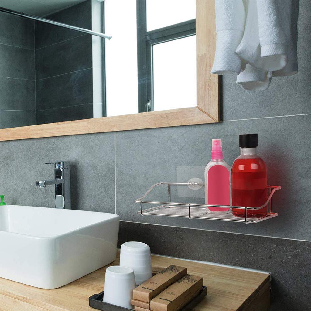 Toxz Stainless Steel Storage Rack Kitchen Bathroom Shelf Storage Wall Shelf Organizer with Adhesives,3 Removable Hooks,35×12.5×6cm(Ship from US!)