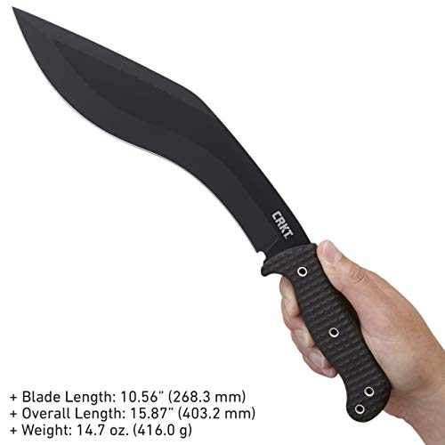 CRKT KUK Fixed Blade Knife: Carbon Steel Knife with Full Tang Kukri Recurved Blade, Injection Molded Handle, and Polyester Sheath 2742