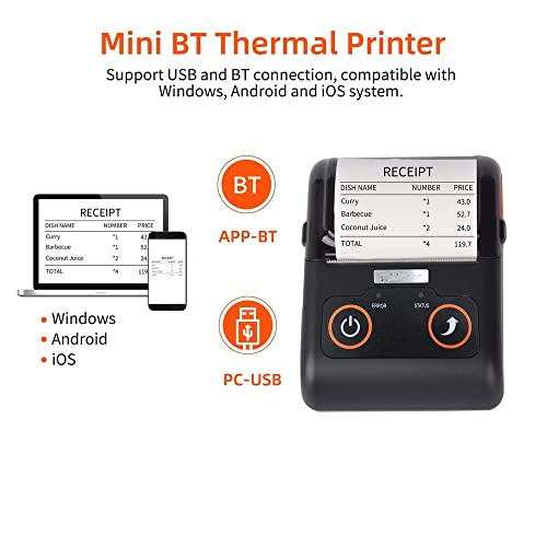 GAELOP DFHBFG Portable Receipt Printer 58MM Thermal Printer Mobile POS Printer BT Connection Compatible with Windows Android iOS