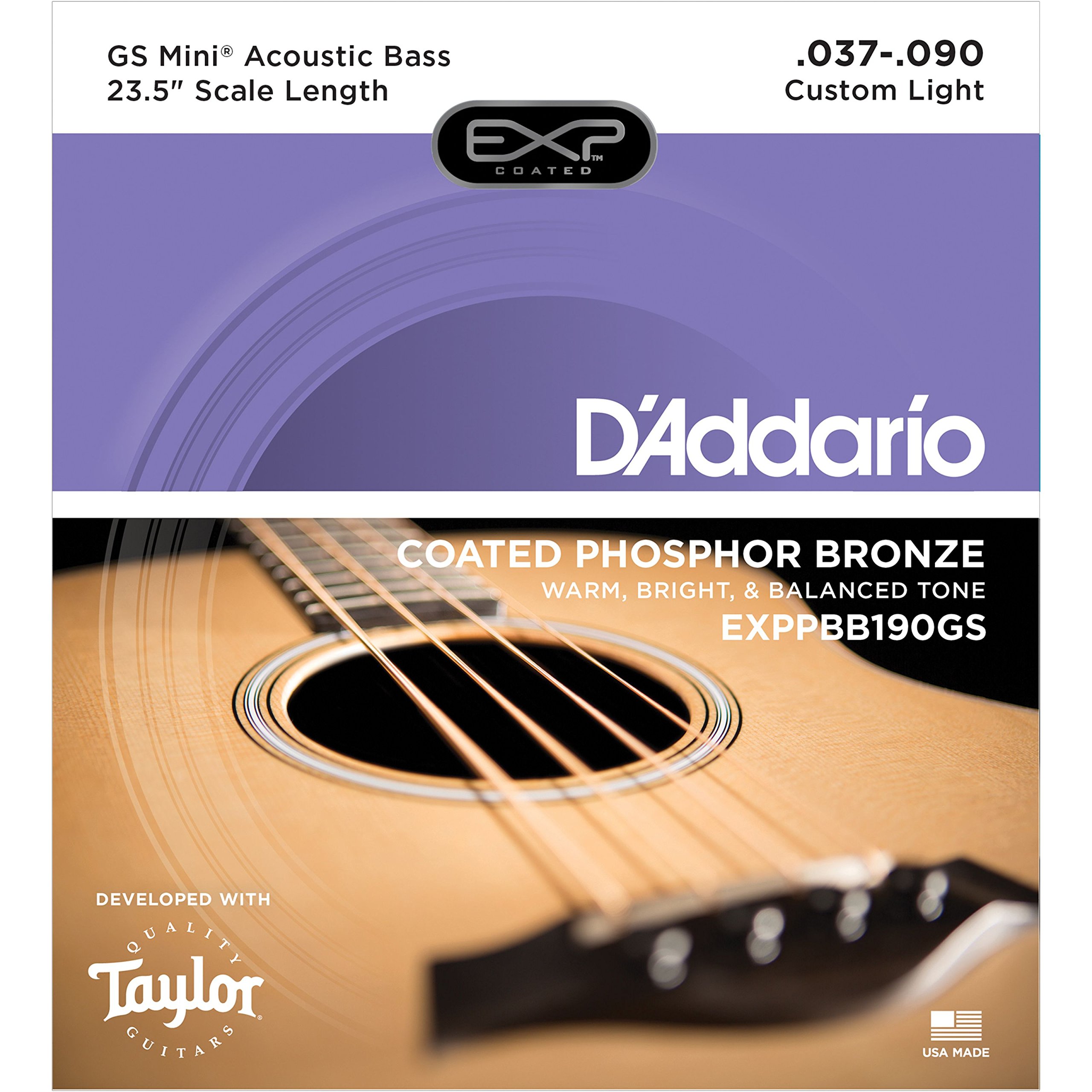 D'Addario EXPPBB190GS Phosphor Bronze Coated Acoustic Bass Strings, Taylor GS Mini Scale, 37"-90"