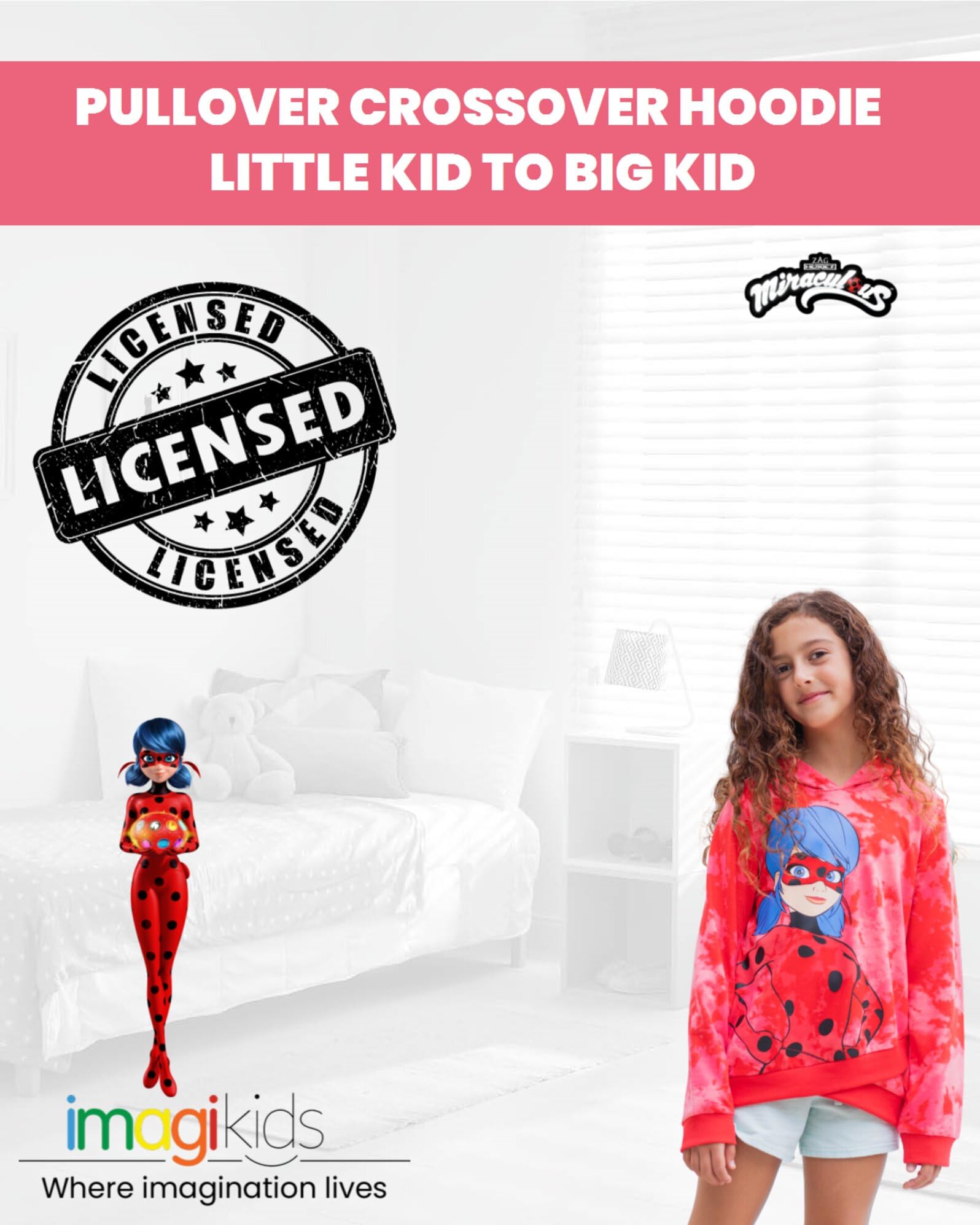 Miraculous Ladybug Little Girls French Terry Hoodie Red 4-5
