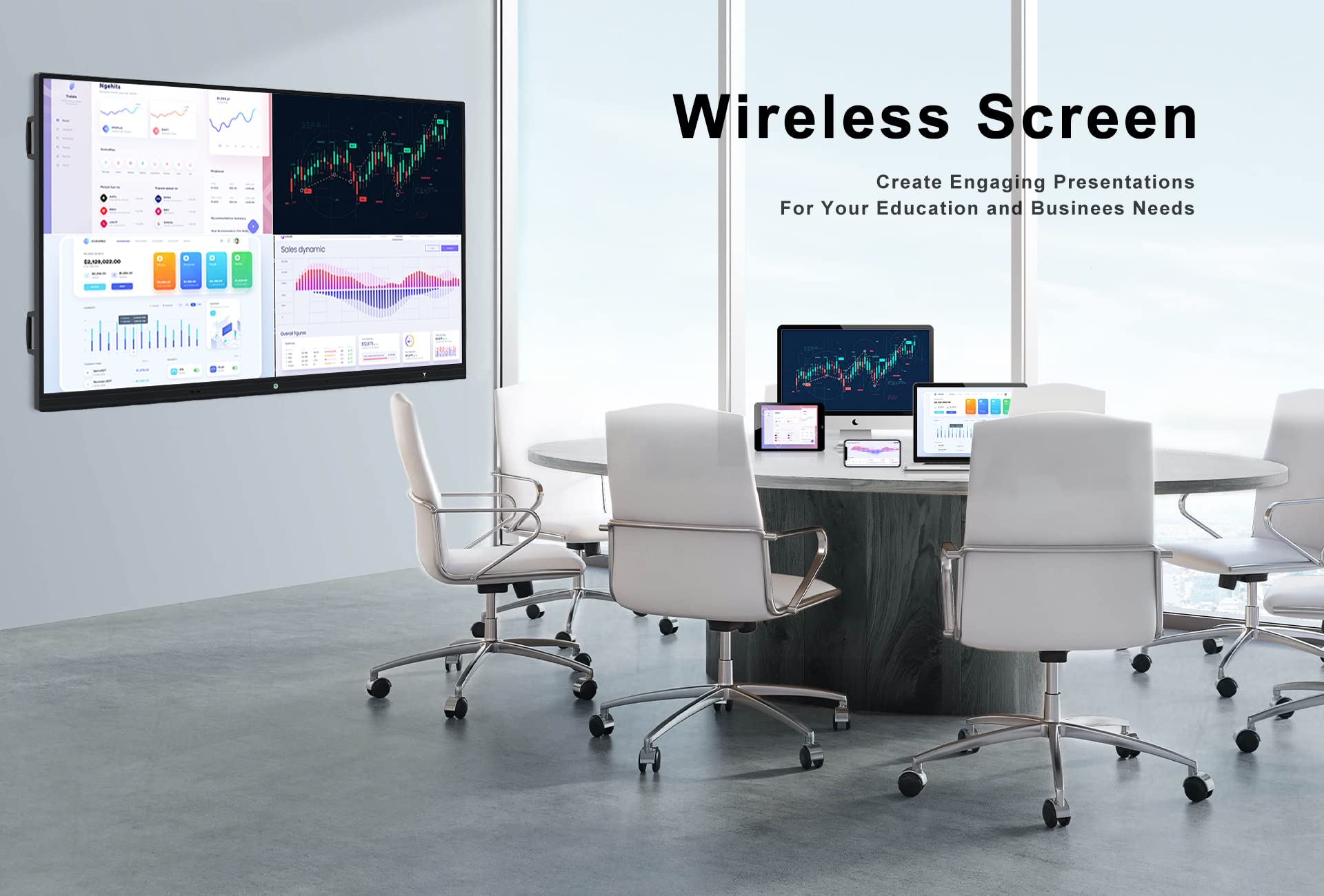 TIBURN R1 75" Smart Board, Touchscreen Display, 4K UHD Interactive Whiteboard, Touch Screen Interactive Smart Whiteboard for Classroom and Businesses(Board + Stand)