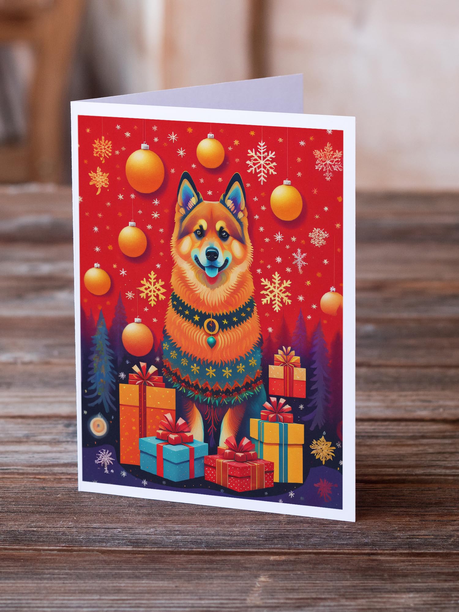 Caroline's Treasures DAC3087GCA7P Finnish Spitz Holiday Christmas Greeting Cards Pack of 8 Blank Cards with Envelopes Whimsical A7 Size 5x7 Blank Note Cards