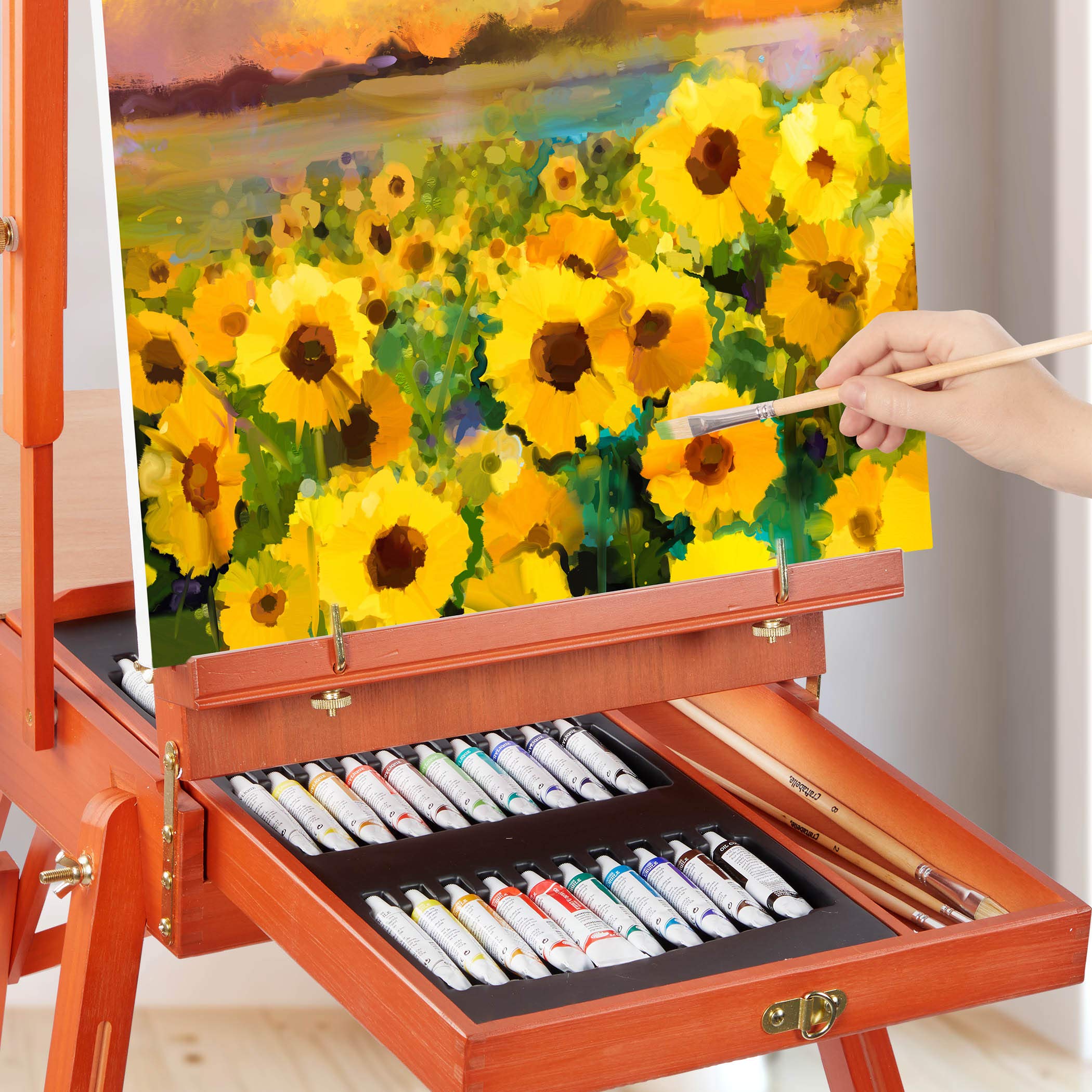 Craftabelle β Art Easel and Canvas β 34pc Set with Paint Supplies β Wooden Italian Easel (CF2441Z)