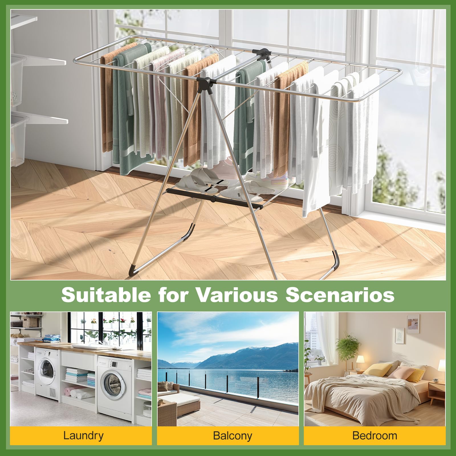 Giantex Clothes Drying Rack, 2-Layer Aluminum Foldable Laundry Drying Rack with 2-Level Adjustable Height, Anti-slip Foot Pad, Space Saving Freestanding Collapsible Laundry Drying Rack