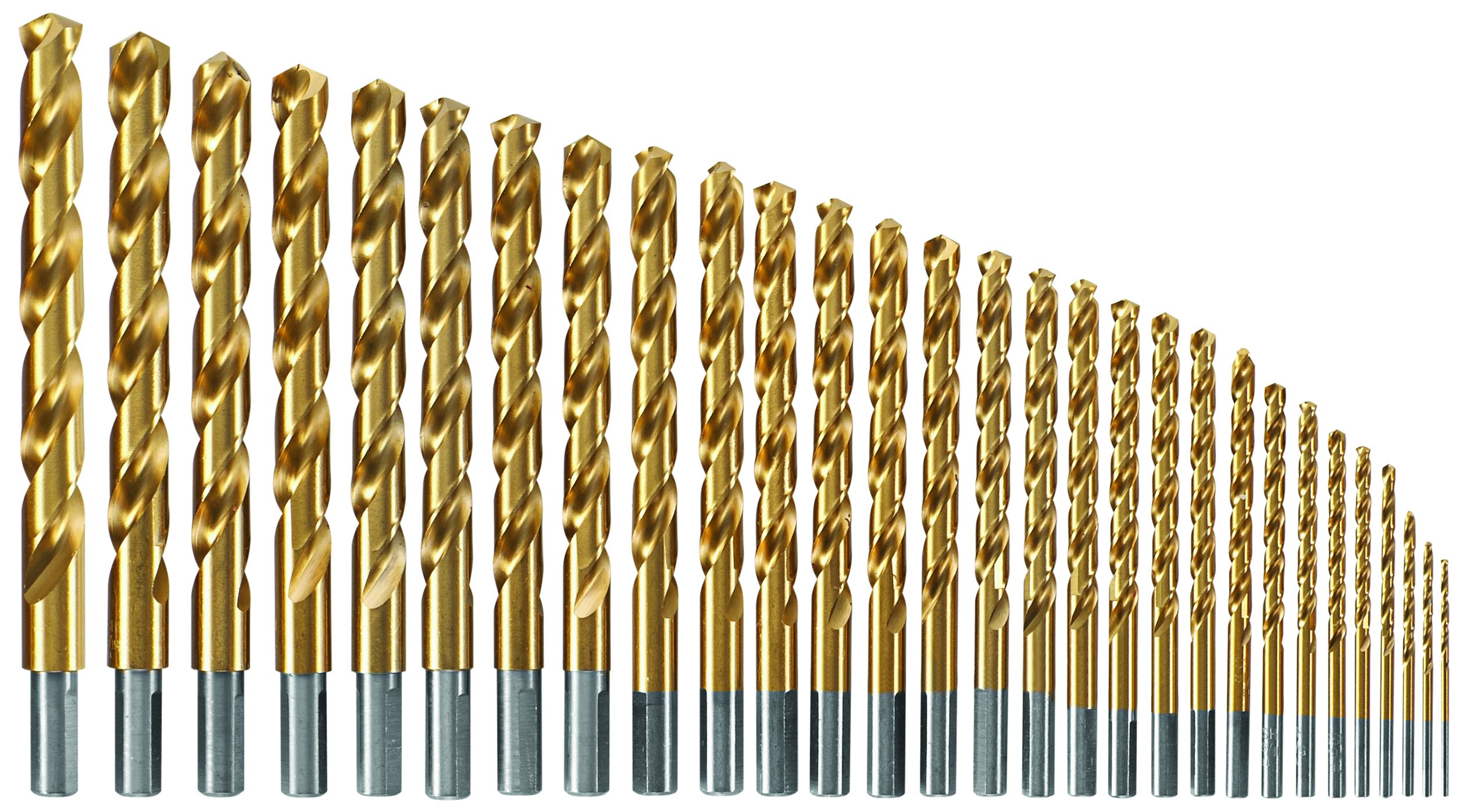 BOSCH TI29 29-Piece Assorted Set Titanium Nitride Coated Metal Drill Bits with Included Case with Three-Flat Shank for Applications in Heavy-Gauge Carbon Steels, Light Gauge Metal, Hardwood