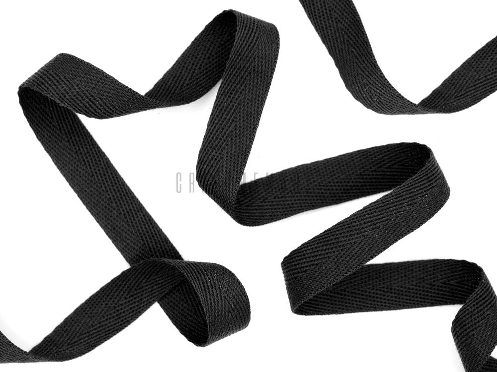 CRAFTMEMORE 1 Inch Twill Tape Fabric Ribbons Webbing Herringbone Twill Bias Binding Tape for Clothes Sewing Craft Trim Lace 18 Yards (MP26 Black)