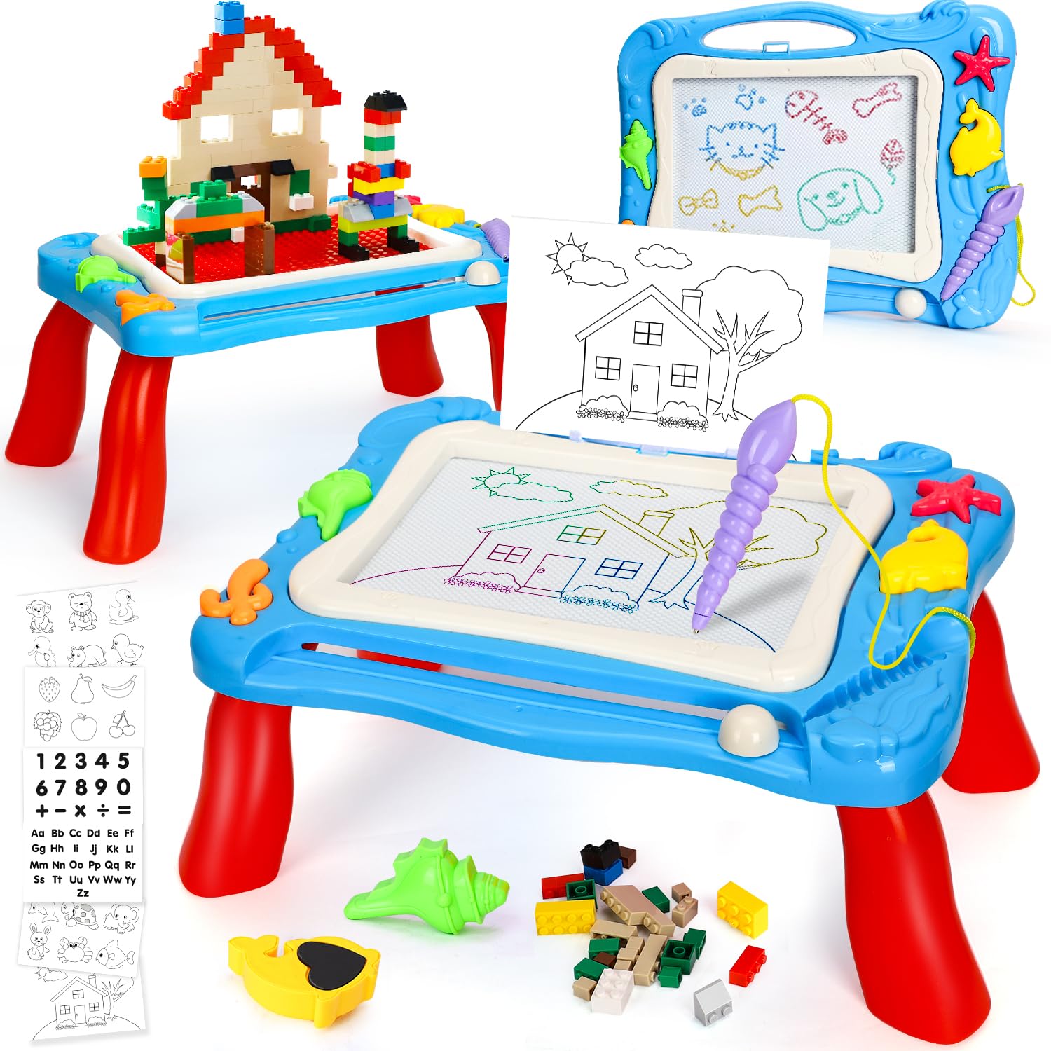 TOY Life Magnetic Drawing Board for Toddlers 1-3 Magnetic Doodle Board for Toddlers Drawing Table for Kids with Toy Building Blocks Doodle Board for Toys for Kids Xmas for Toddlers