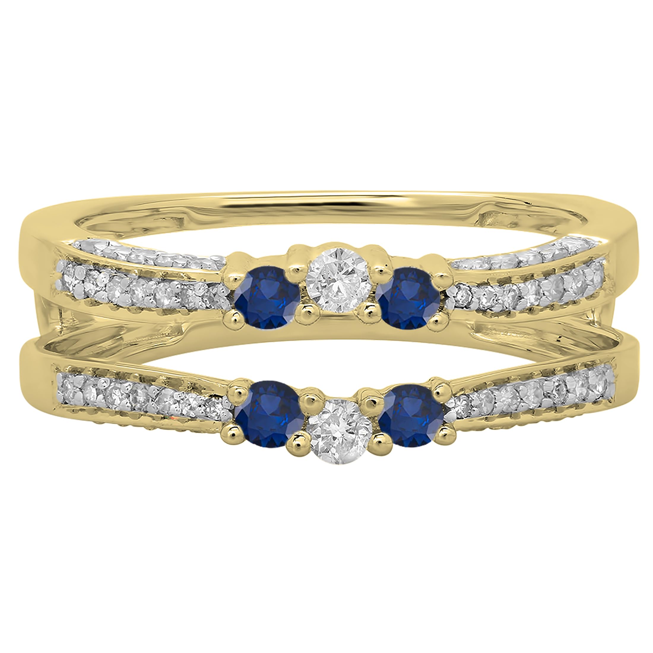 Dazzlingrock Collection Round Blue Sapphire & White Diamond Contour Enhancer Guard Ring for Women in 14K Yellow Gold Size 7