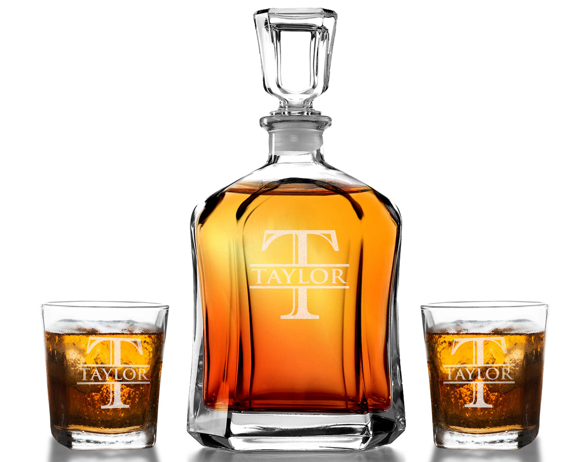 Custom Whiskey Decanter Set Bourbon for Men Groom Groomsmen Proposal Vintage Fathers Day Grandpa Grandma Anniversary Birthday Scotch Glasses Drinkware College Graduation Engraved Monogram
