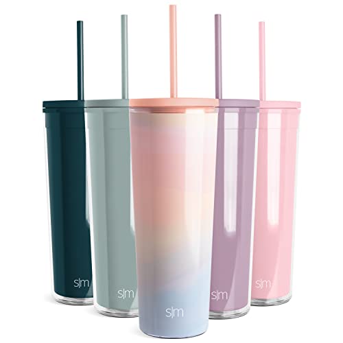 Simple Modern Plastic Tumbler with Lid and Straw | Reusable BPA Free Iced Coffee Cups Double Wall Smoothie Cup | Gifts for Women Men Him Her | Classic Collection | 24oz | Sherbet Swirl