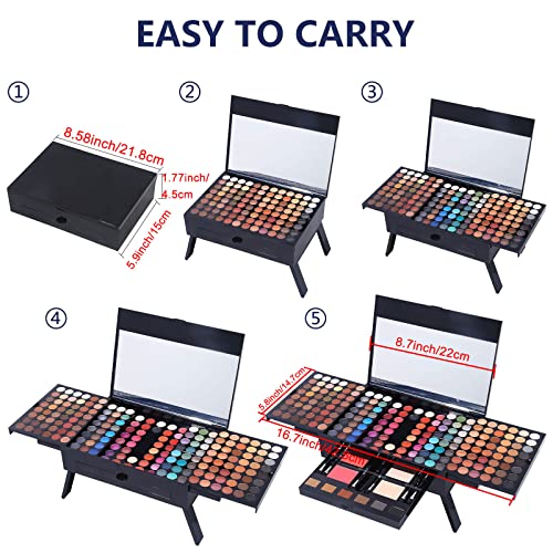 Makeup Gift Sets For Women - 190 Colors Makeup Palette Include Eyeshadow, Blushes, Eyebrow Powder, Eyeliner Pencil, Mirror + 20 Pcs Brushes + Eyeshadow Base Primer + 2Pcs Heart Shape Sponge Puff