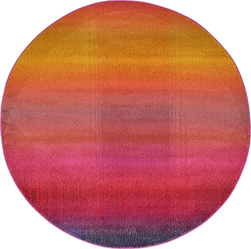 Unique Loom Estrella Collection, Gradient, Sunset, Abstract, Bright Colors Area Rug, 6' 1" x 6' 1", Pink/Gold