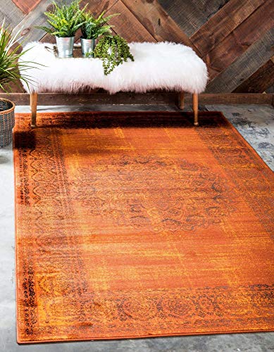 Unique Loom Imperial Collection, Medallion, Border, Distressed, Vintage, Bright Colors Area Rug, 2 x 3 ft, Terracotta/Brown