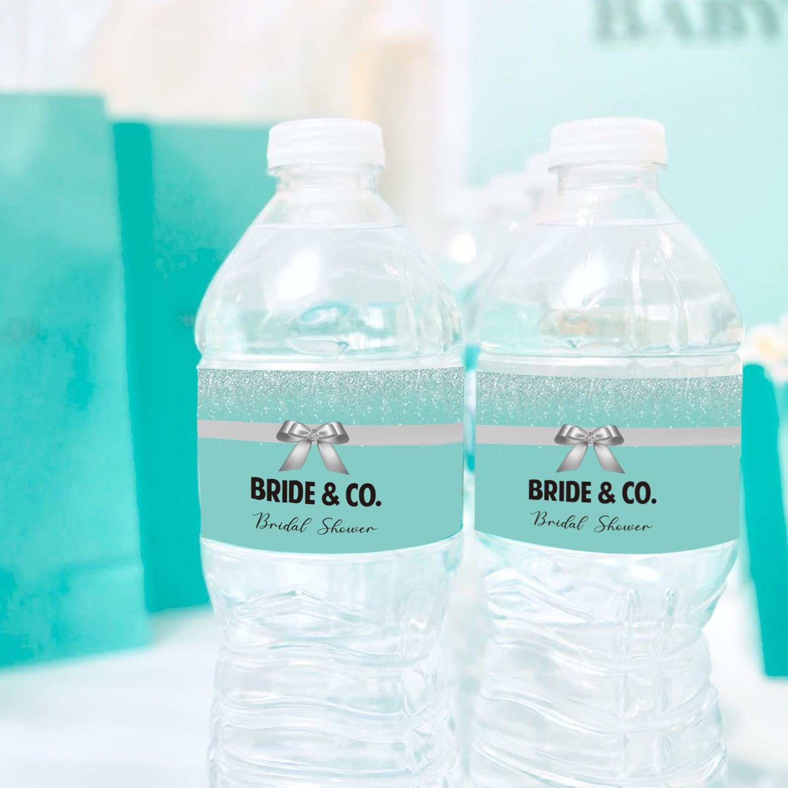 SDEXCSA Blue Bride & Co Water Bottle Labels, Breakfast at Tiffa-ny Theme Bridal Shower Wine Bottle Wrappers, Bride to Be Engagement Wedding Event Party Favors Supplies (8.5†x 2â€)