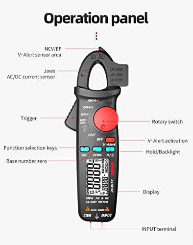 Digital Clamp Meter DC/AC Current 100A 0.1/1mA Ammeter Voltage Resistance Hz V-Alert Mini Multimeter Frequency Tester amp Meter