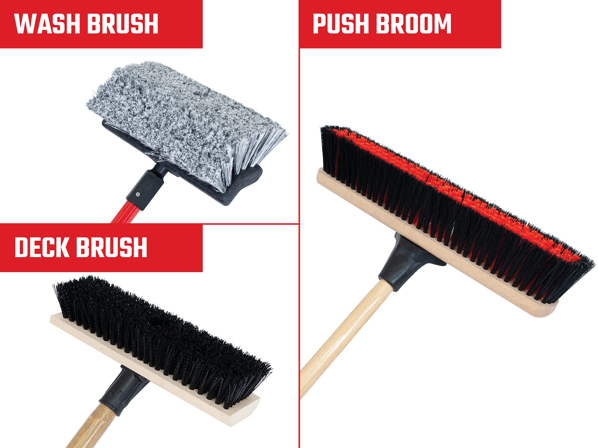 CRAFTSMAN CMXMKIT0080 3-Piece Heavy Duty Cleaning Tool Set with 10 in.All-Surface Wash,12 in. Scrubbing Deck Brush & 18 in. Push Broom, Brown