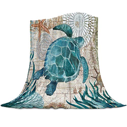 Heart Pain Soft Flannel Fleece Blanket Sea Turtle Breathable Throw Blanket Sea Life Nautical Blue Cozy Blanket for Couch Sofa Bed Living Room Suitable for All Season - 40x50 inch