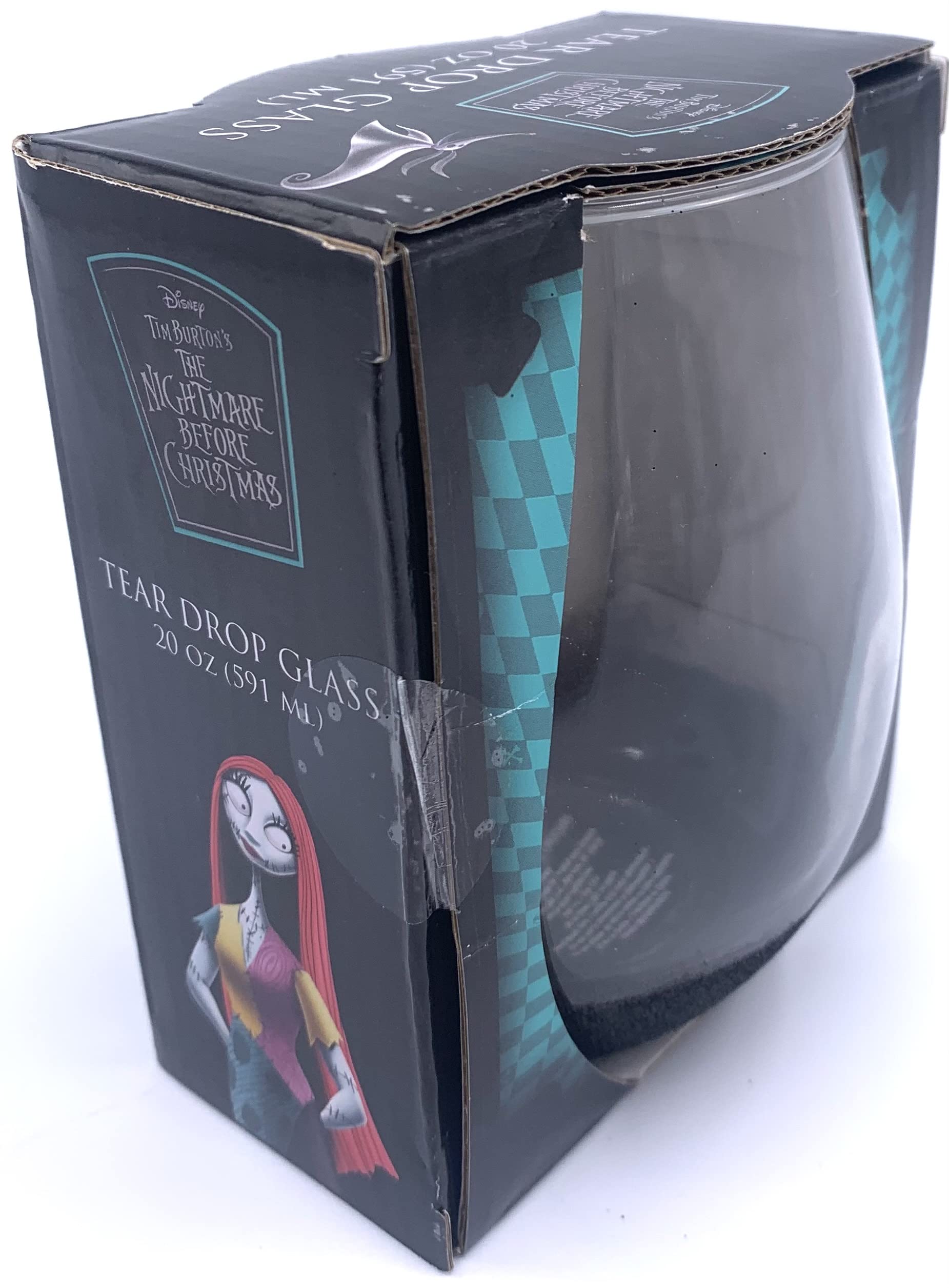 Disney Tim Burton’s The Nightmare Before Christmas Jack Skellington Face 20 Ounce Stemless Wine Glass with Glitter Base - Official Kitchen Collectible Novelty Drinkware Gifts