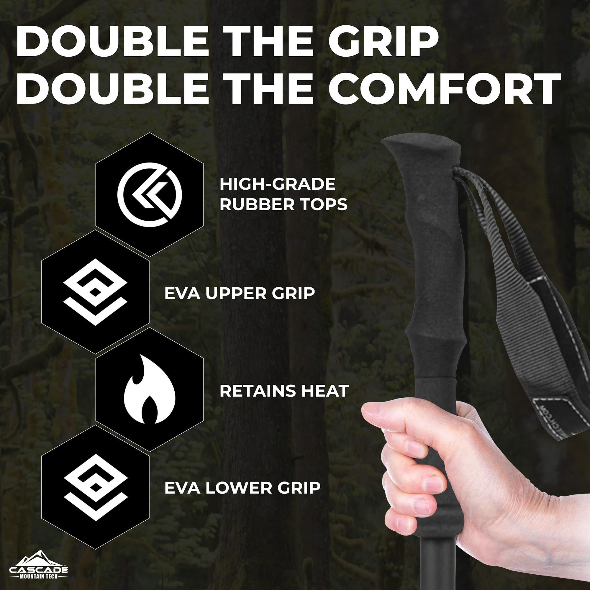 Cascade Mountain Tech Trekking Poles - Ultralight 2 Piece Carbon Fiber Walking or Hiking Sticks with Quick Adjustable Locks (Set of 2) , Black