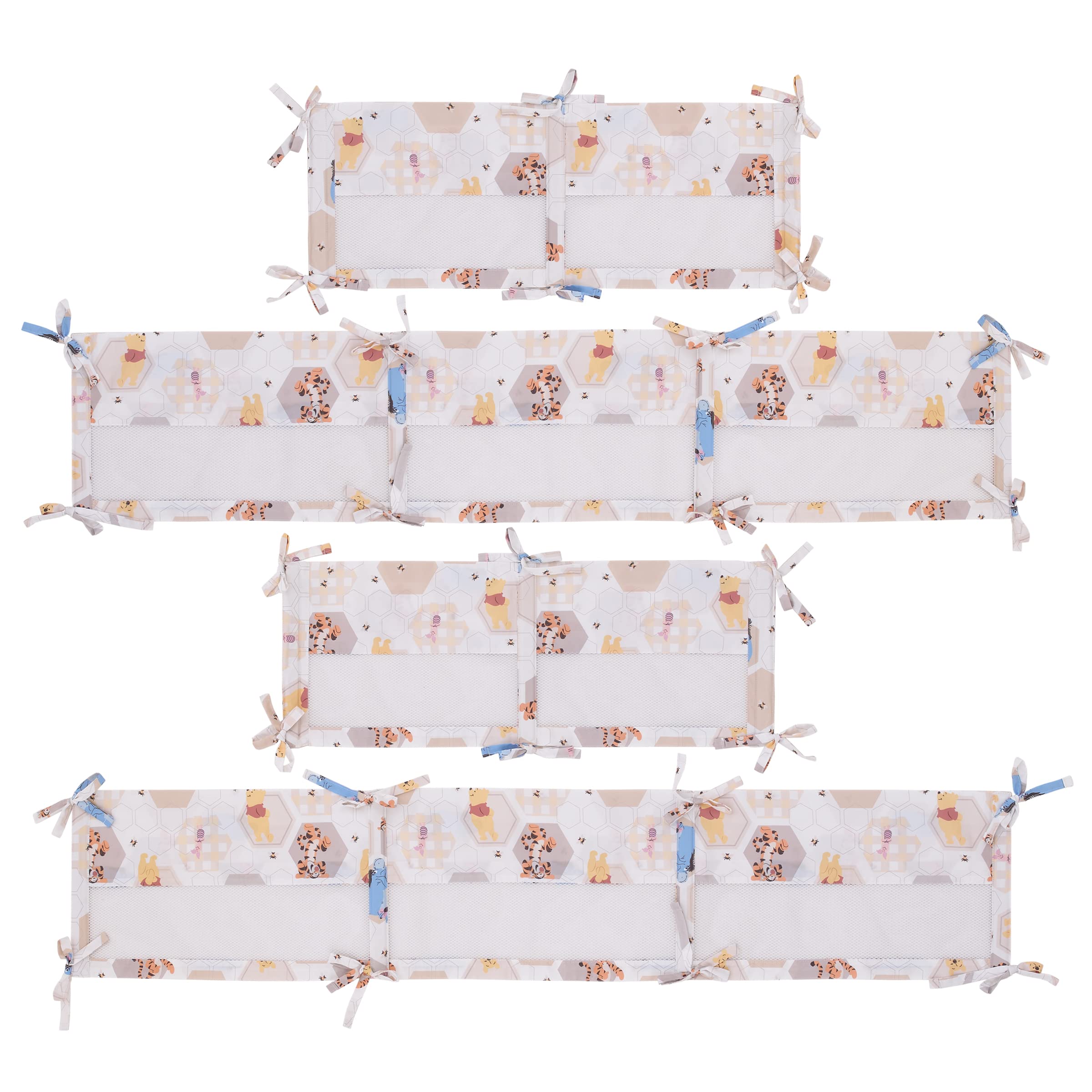 Disney Winnie The Pooh Hugs and Honeycombs Grey, White, Tan and Yellow Secure-Me Crib Liner with Piglet, Tigger and Eeyore