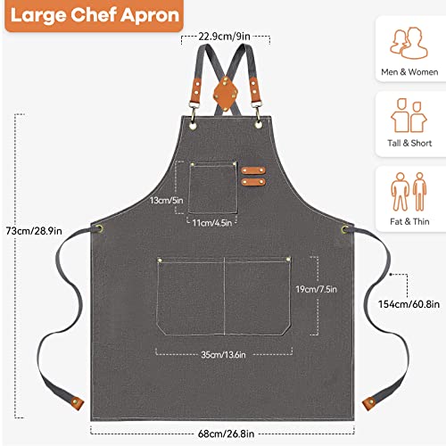 NLUS Chef Apron for Men, Heavy Duty Cotton Canvas Apron Cross Back Apron with Adjustable Straps and Large Pockets