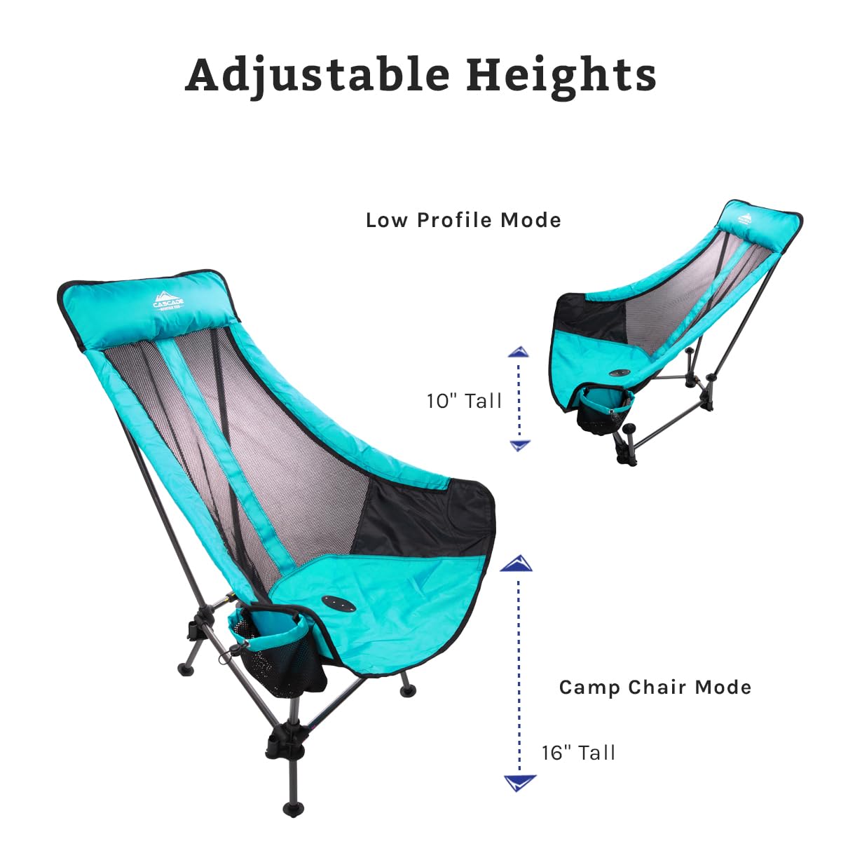 Cascade Mountain Tech Sling Camp Chair with Adjustable Height - Ultralight for Backpacking, Camping, Sporting Events, Beach, and Picnics with Carry Bag