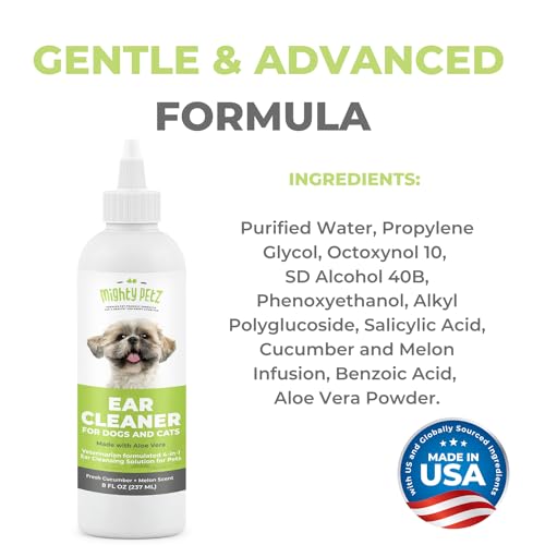 Mighty Petz Dog Ear Cleaner – Pet Ear Wash to Support Itchy, Infection Prone Ears, Yeast and Wax. Advanced & Gentle Otic Cleaning Solution. Ear Drops for Dogs and Cats - 8 oz