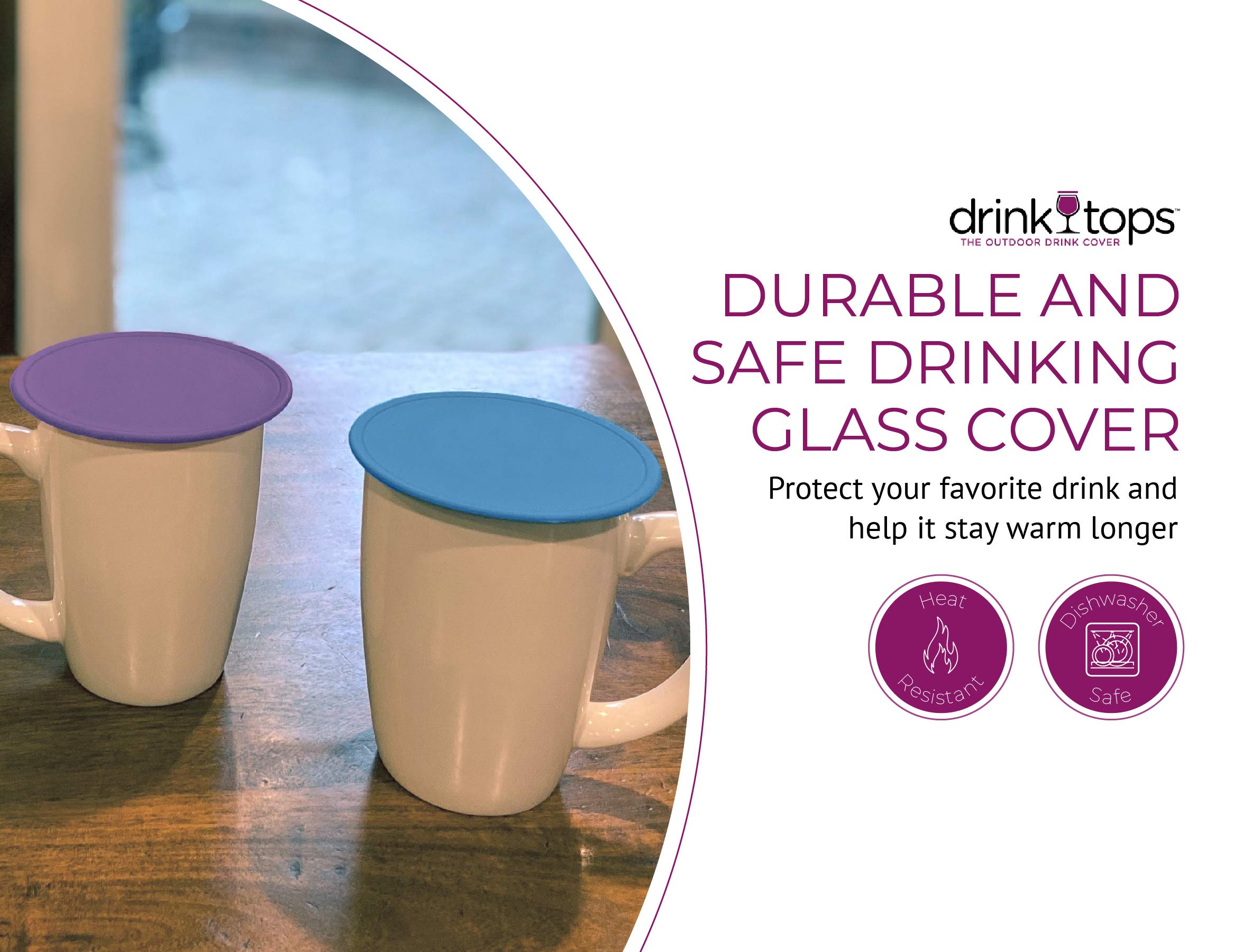 Drink Tops Tap and Seal Coffee and Tea Covers - Gently Suctions to Mugs to Keep Drinks Warmer Longer and Reduce Splashing - BPA Free Silicone Coffee Mug Cover - 4pk - Silo