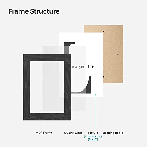 SONGMICS Picture Frames, 10 Pack Collage Picture Frames with Two 8x10, Four 5x7, Four 4x6, Photo Frame Set for Wall Gallery Decor, Hanging or Tabletop Display, Clear Glass Front, Black
