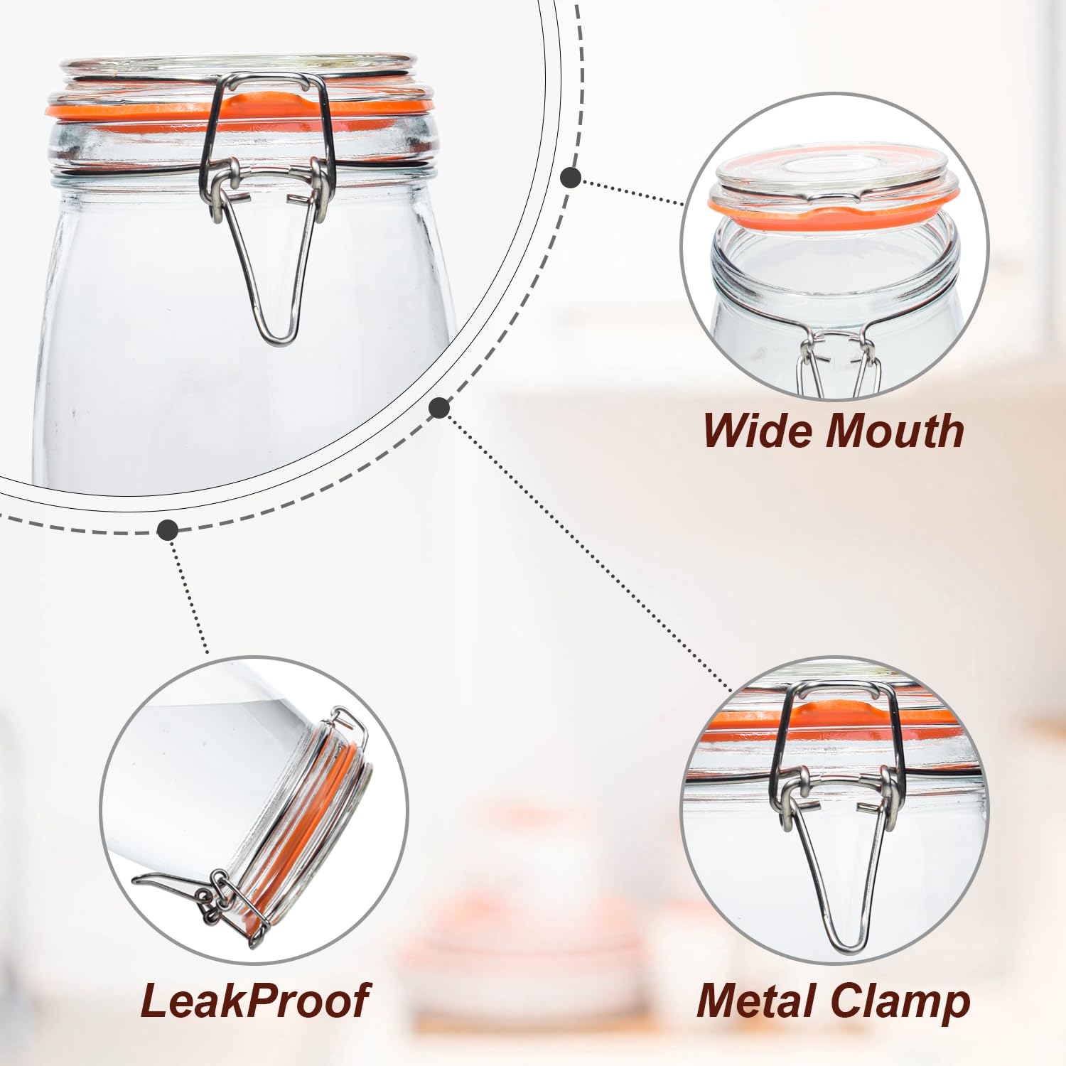 Galssmagic 32 oz Wide Mouth Mason Jars,4 Pack Glass Pickling Jars with Airtight Lids,Air Tight Glass Storage Container for Canning,Pickling,Fermenting