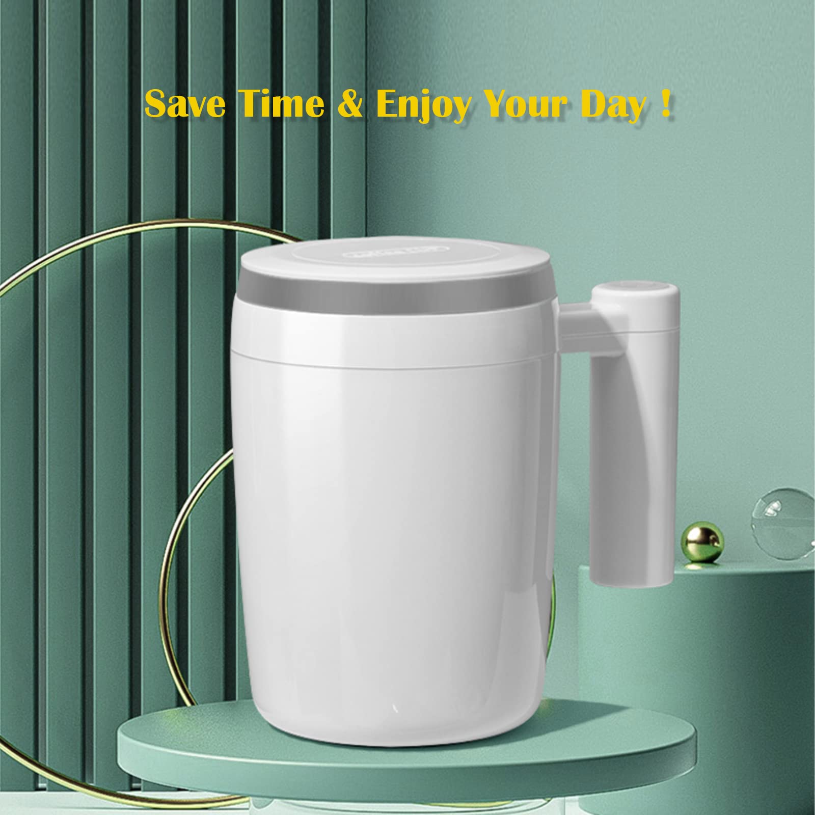 daasigwaa Rechargeable Self Stirring Mug - Magnetic Electric Auto Mixing Stainless Steel Cup for Office/Kitchen/Travel/Home Coffee/Tea/Hot Chocolate/Milk-430 ml/14.5 oz(Brown)