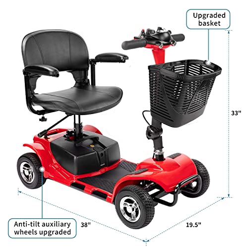 Cebihy 4 Wheel Mobility Scooter, Electric Power Mobile Scooters for Seniors Adult with Lights Collapsible and Compact Duty Travel Scooter w/Basket and Extended Battery