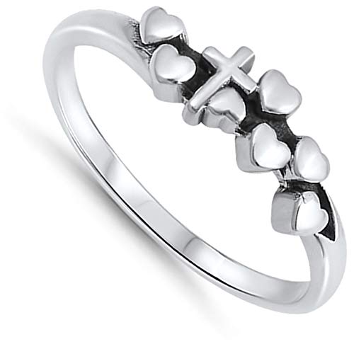 Cross Heart Love Jesus Purity Promise Ring .925 Sterling Silver Band Size 10
