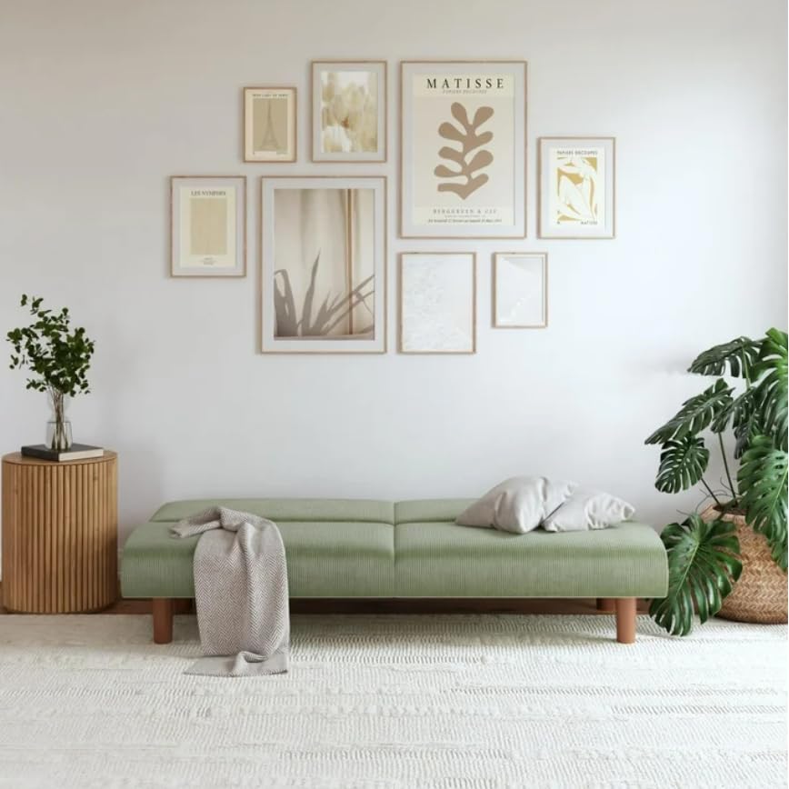 Huyaster 66.5" Armless Futon Sofa Bed,Corduroy (Sage Green)
