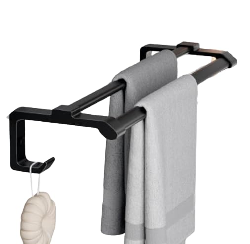 New Multi-Hook Double Folding Three-Piece Set, 60cm Bathroom Space Aluminum Double Folding Bath Towel Rack, Upgraded Hollow Double Tripod, 60cm Thick Flat Tube Double Towel Rod