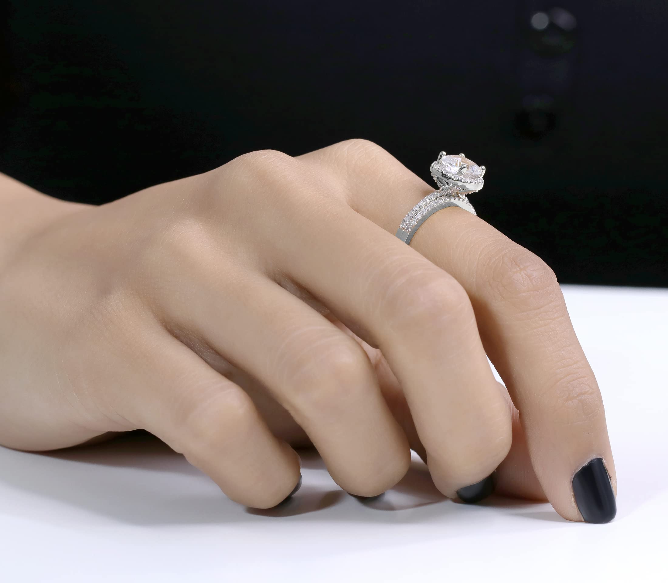 Dazzlingrock Collection Cushion Lab Created White Sapphire & Round Natural White Diamond Bridal Halo Engagement Ring Set, 10K White Gold, Size 7