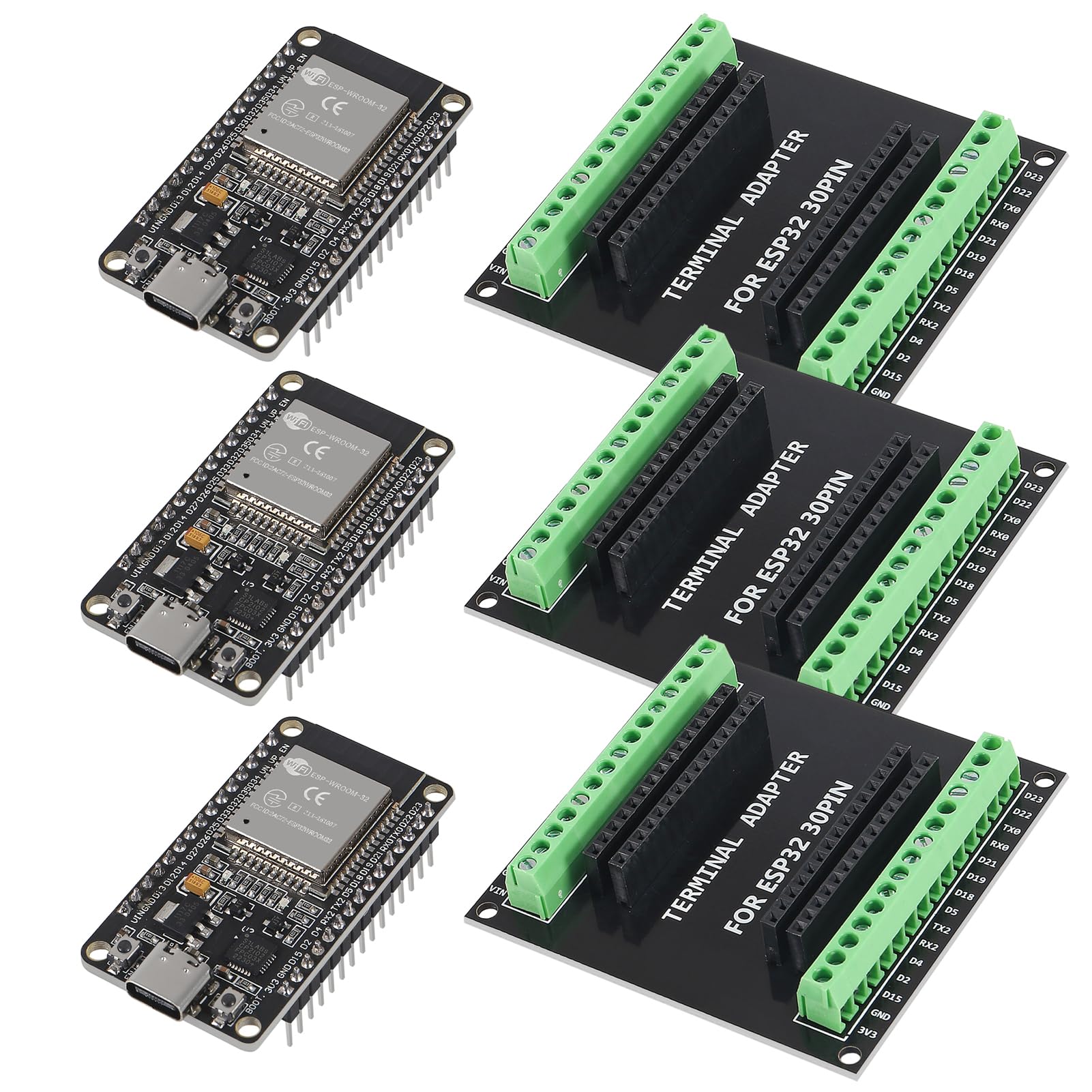 DORHEA 5Pcs ESP32 Breakout Board GPIO 1 into 2 for ESP-32S 38PIN Terminal Screw Board Compatible with ESP32 ESP-WROOM-32 Microcontroller Development Board