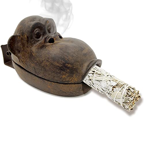 Cigar Ashtrays for Outdoors Patio,Cool Monkey Bigger Incense Burner for Coil Sage Cast Iron Home Decor, Best Gift for Smokers