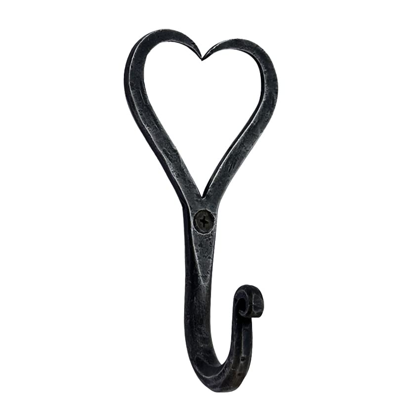 Hand Forged Heart Shape Metal Wall Hooks Wrought Iron Hook Blacksmith Vintage Wall Hook Handmade Wall Mounted Rustic Hooks for Office and Home Black Antique Finish Wall Hooks by Living Ideas