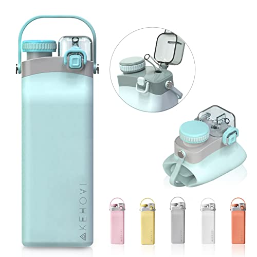 KEHOVI Collapsible Silicone Water Bottle - Reusable Foldable Bottle- Portable Bottle - Essential for Sports Gym Camping Hiking β Travel Must Have - Leak Proof - BPA Free - 20.5 oz (Platinum Gray)