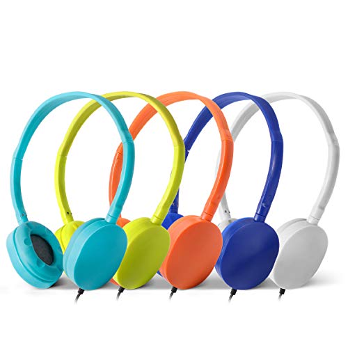 Kaysent Wholesale Bulk Headphones Earphones Earbuds (KHP-5Mixed) 5 Packs Mixed Colors(Each 1 Pack) Stereo Headphone for School, Classroom, Airplane, Hospiital, Students,Kids and Adults